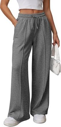 OLIPHEE Pantalon Femme Taille Elastique Pantalon Fluide Femme Pants Jambe Large avec Cordon de Serrage Sweatpants Décontracté Sportwear Yoga Printemps Automne