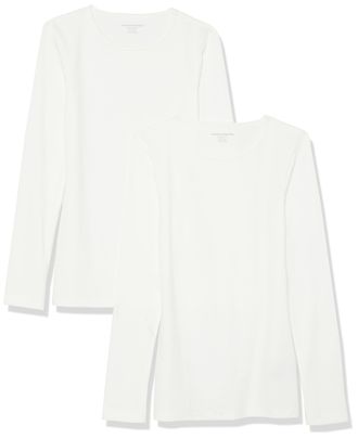 Amazon Essentials Damen Schmal geschnittenes Oberteil mit Langen Ärmeln und Rundhalsausschnitt aus Rippstrick (in Übergröße erhältlich), 2er-Pack, Weiß, XXL