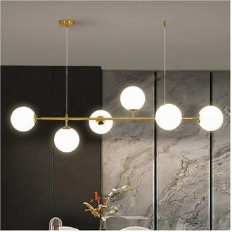 Trade Shop Lampe Suspendue Or Avec 6 Boules De Verre Blanches G9 33726
