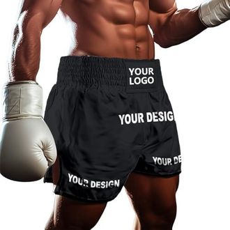 Generic Short de boxe Muay Tha&iuml; avec texte personnalis&eacute; pour boxe, MMA, BJJ, entra&icirc;nement, combat, pour hommes, femmes, enfants, tissu l&eacute;ger anti-d&eacute;chirure av