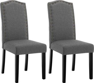 Woltu Lot de 2 Chaises Salle &agrave; Manger en Lin WOLTU, Chaise de Cuisine avec Dossier Haut, Chaise Salon Rembourr&eacute;, Gris fonc&eacute;