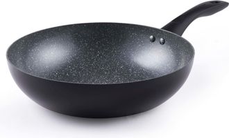 PROGRESS Progress Wokpfanne 28 cm - Antihaft-Wok mit metallischer Marmor-Keramikbeschichtung, für Induktion geeignet, leichtes gepresstes Aluminium, PFAS-frei,