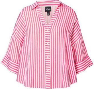 Ulla Popken Longbluse Bluse Streifen Oversized V-Ausschnitt 3/4-Arm
