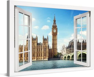 Picanova Leinwandbild 30x20cm London Big Ben Fenster - Leinwanddruck - Wandbild Kunstdruck Auf 2cm Holz-Keilrahmen F&uuml;r Schlaf- Und Wohnzimmer Wanddekoration - 