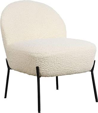 Happy Garden Chaise HELMI, Fauteuil dappoint, Tissu Bouclette écru, Effet Peau de Mouton, piétement en métal