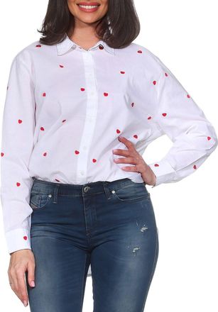 Sublevel Damen Langarm Bluse Loose Fit LSL-507 bestickte Hemdbluse mit Herzen Red Design 01 M