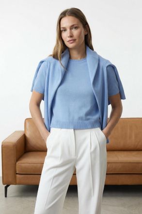 Trendyol Blauer, einfarbiger Cardigan, lang, loose fit - Blau
