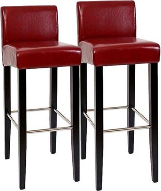 Hhg 2er-Set Barhocker Barstuhl N25, Leder, 102x44x37 cm rot