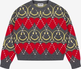 Moschino Pull en laine mélangée Smiley - Gris