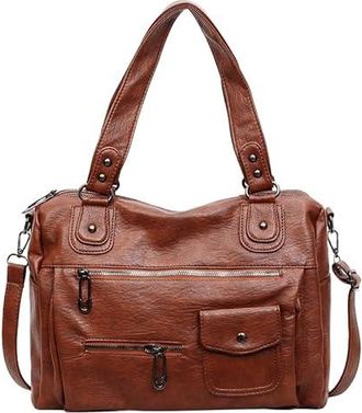 Generic Sac &agrave; bandouli&egrave;re en polyur&eacute;thane avec plusieurs poches pour femme - Sac de bowling de ville pour voyage, shopping, usage quotidien, marron clair, 340