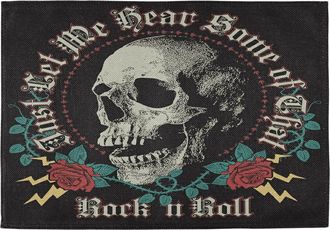 TropicalLife COZYhome Esszimmer-Platzdeckchen-Set, 4 St&uuml;ck, Rock in Rolle, Totenkopf, Rose, Blume, rechteckig, rutschfest, hitzebest&auml;ndig, Sackleinen, Tischsets f&uuml;