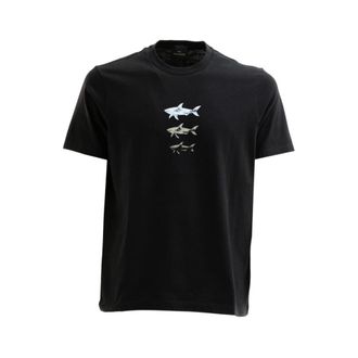 Paul & Shark Homme, Tops, Noir, Taille: 2XL T-shirt &agrave; col rond avec imprim&eacute; requin