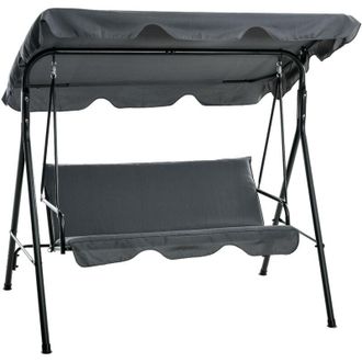 OUTSUNNY Balancelle de jardin 3 places toit r&eacute;glable acier polyester gris