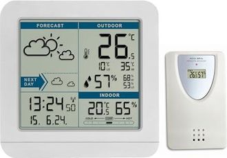 TFA Dostmann SKY Funk-Wetterstation, 35.1152.02,Wetterstation Funk mit Au&szlig;ensensor, Wettervorhersage, Funkuhr, innen und Au&szlig;en, mit Anzeige des Wohlf&uuml;hlklimas, Uhr