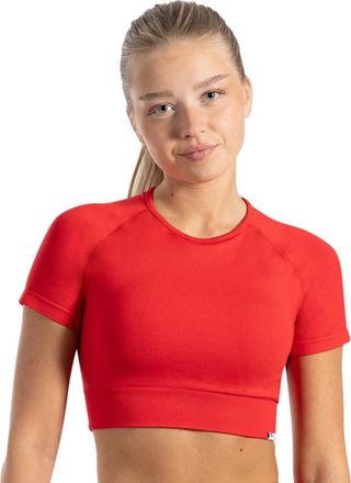 Smilodox Crop Top Damen Elna, figurbetontes T-Shirt mit Rundhalsausschnitt, kurzen Ärmeln & Rippbund, Funktionsshirt glattes Material & bauchfrei, ideal für Al