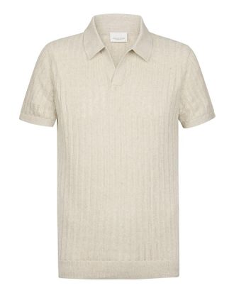 Profuomo Poloshirt aus einem gestreiften Baumwollstrick mit Leinen in