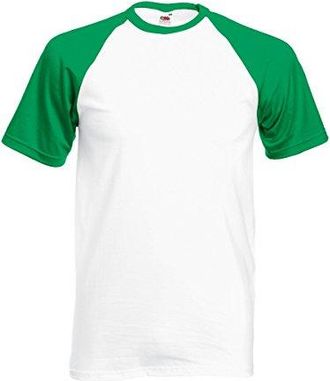 Fruit Of The Loom Baseball Classic Short Sleeve T-Shirt, Blanc/Vert Kelly, XL Homme