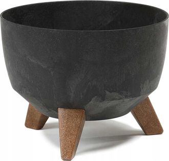 HowHomely Deko Blumentopf mit 3 Beinen Hoch 19 cm - Schwarz Blumenübertopf - Langlebige und Leichte Übertopf 25 cm Durchmesser für Wohnzimmer Garten oder Terras