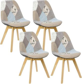 Woltu Woltu - Lot de 4 Chaises de salle &agrave; manger Pied en bois Style nordique, Patchwork