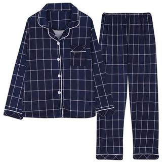 Generic Pyjama en satin pour femme - Classique - R&eacute;tro - Deux pi&egrave;ces - Tenue dint&eacute;rieur - Hiver confortable - Avec boutonni&egrave;re - Pantalon long - Ensemble de v