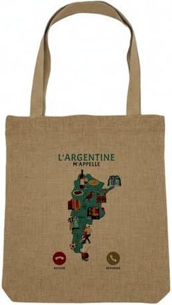 Fabulous Sac Shopping Tote Bag Aspect Lin - LArgentine MAppelle Voyage Passion Culture - Sac de Courses Toile Epaisse 360g Beige Naturel Cabas Port&eacute; Epaule Sol