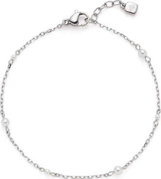 Leonardo Armband Ciao Navina, Arm-Schmuck aus silberfarbenem Edelstahl, filigrane, weiße Imitationsperlen, 18-21 cm Länge, Schmuck Damen, 024453