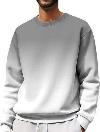 Generic DENGJIAMY Pull d&eacute;grad&eacute; pour homme - Haut d&eacute;contract&eacute; pour lautomne - Polo tendance &agrave; manches longues et col rond - Grande taille, gris, 5XL