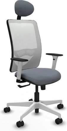 Piqueras y Crespo Schreibtisch f&uuml;r Telearbeit Zulema mit wei&szlig;en und schwarzen Armlehnen, h&ouml;henverstellbare Lendenwirbelst&uuml;tze und festes Kopfteil, Wei&szlig;/Grau