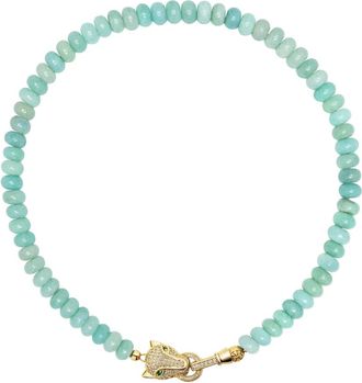 Nialaya Femme, Accessoires, Jaune, Taille: 3Xs/2Xs Collier ras du cou Amazonite avec t&ecirc;te de panth&egrave;re