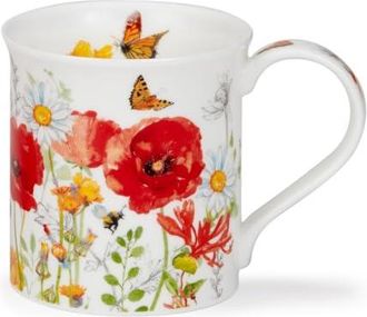 Dunoon Bute Meadow Breeze Tasse en porcelaine anglaise avec coquelicots rouges abeilles et papillons Rouge 0,3 l