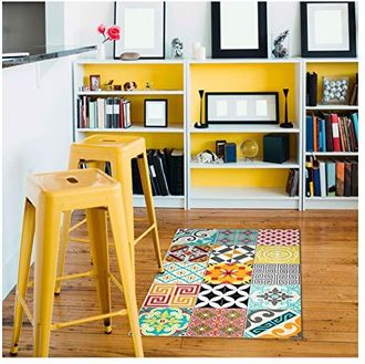 Ambiance Sticker Tapis Vinyle pour le sol en PVC - Antid&eacute;rapant - Protection pour le Sol - Inspiration Carreaux de Ciment - Lavable &agrave; la main - Epaisseur 2,2 mm - 60 c
