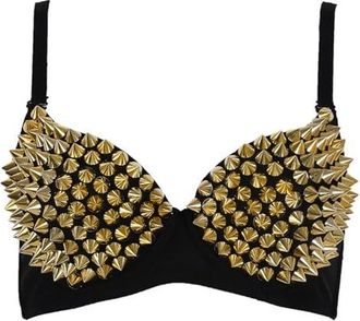 Generic Soutien-gorge de danse punk en m&eacute;tal clout&eacute; pour femme, soutien-gorge sans bretelles, soutien-gorge de sport pour femme, dor&eacute;, XXL