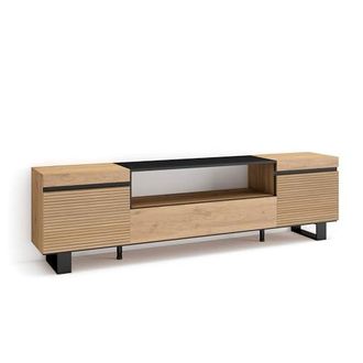 Skraut Home | TV-Schrank, Lowboard | f&uuml;r Wohnzimmer und Esszimmer | 200x57x35cm | F&uuml;r TV-Ger&auml;te bis zu 80 | Industriedesign | Moderner Stil | Eiche