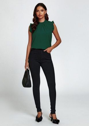 FS Collection Blusentop Damen Blusentop &auml;rmellos mit R&uuml;schenkragen elegante Sommerbluse R&uuml;schenkragen und R&uuml;schenbesatz an den Schultern