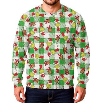 Generic Le Grinch Pull De Noel Homme Christmas Ugly Famille Noel Vetement Pulls Moche Pyjama col Rond Femme Sweats Deguisement Drole Sweat Costume zippé The A