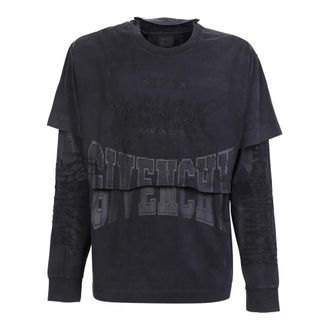 Givenchy Schwarzes Overlay-T-Shirt mit Logo-Print - - Sweatshirts & Hoodies - Herren - Schwarzk - S