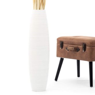 Leewadee Gro&szlig;e Deko Bodenvase F&uuml;r Dekozweige, Hohe Standvase F&uuml;r Pampasgras, Design Holzvase, 65 cm, Wei&szlig;