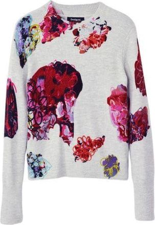 Desigual Womens Woman Flat Knit Thick Gauge Pullover Sweater, Blue, S