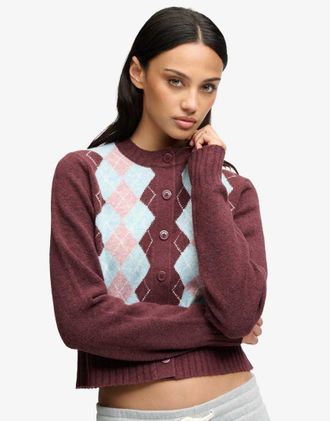 Superdry Argyle Strickjacke in Aubergine-Lila