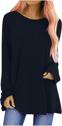 Generic Chemises &agrave; manches longues pour femme - Chemisier d&eacute;contract&eacute; &agrave; col en V - Col rond - Confortable - Uni - Coupe ample - Confortable - Chemisier en cot