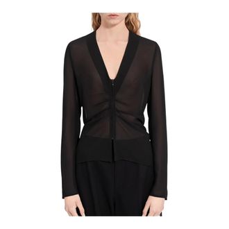 Maison Margiela Gathered Chiffon V-neck Top - - Blouses & Shirts - Damen - Schwarzk - M