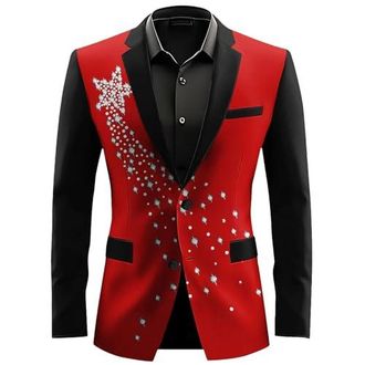 Generic Ensemble blazer et pantalon &agrave; un bouton pour homme avec perles imprim&eacute;es &eacute;toiles scintillantes - Costume de smoking formel coupe ajust&eacute;e, Rouge, XXL