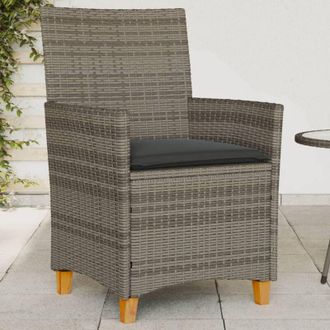 vidaXL Gartenst&uuml;hle mit Kissen 2 Stk. Grau Poly Rattan Massivholz - Vidaxl