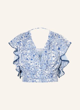 Poupette St Barth Cropped-Top Pearl Mit Volants blau