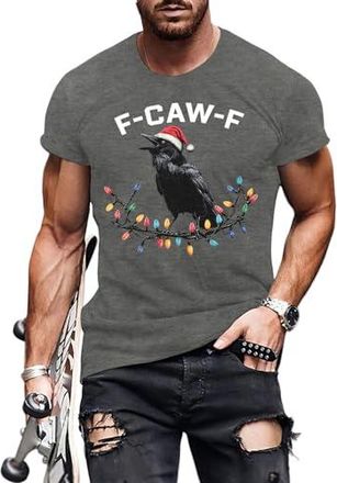 Generic Chemises imprim&eacute;es amusantes pour hommes - T-shirt de No&euml;l &agrave; col rond et ruban corbeau &agrave; manches courtes tendance et d&eacute;contract&eacute; imprim&eacute; pour l&eacute;t&eacute; et 