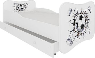 Les Tendances Les Tendances - Lit enfant bois blanc à tiroirs avec imprimé ballon de football - Sommier et matelas inclus - Ondula-70x140
