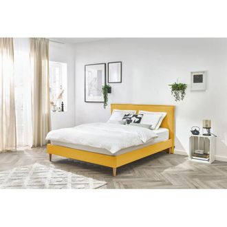 BOBOCHIC Bobochic - Lit sary avec lattes massives pieds en bois naturel 140x190 Jaune moutarde