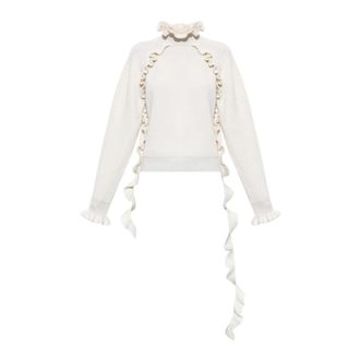 Blumarine Wollpullover mit R&uuml;schen - - Knitwear - Damen - Beige - M