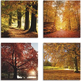 Artland Wanddeko Leinwand Bilder Natur Set 4 tlg. je 40x40 cm Quadratisch Wandbilder Bäume Herbst Landschaft Park K2UQ