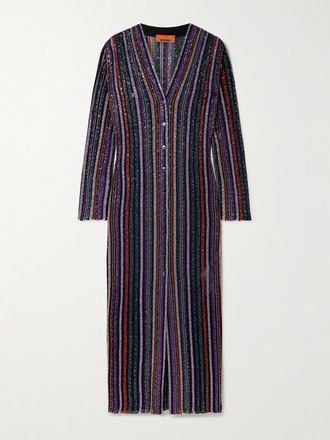 Missoni Cardigan En Mailles Crochetées À Rayures Et À Sequins - Noir